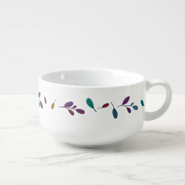 Minimalist Light Botanical Leaf Pattern Soup Mug | Zazzle