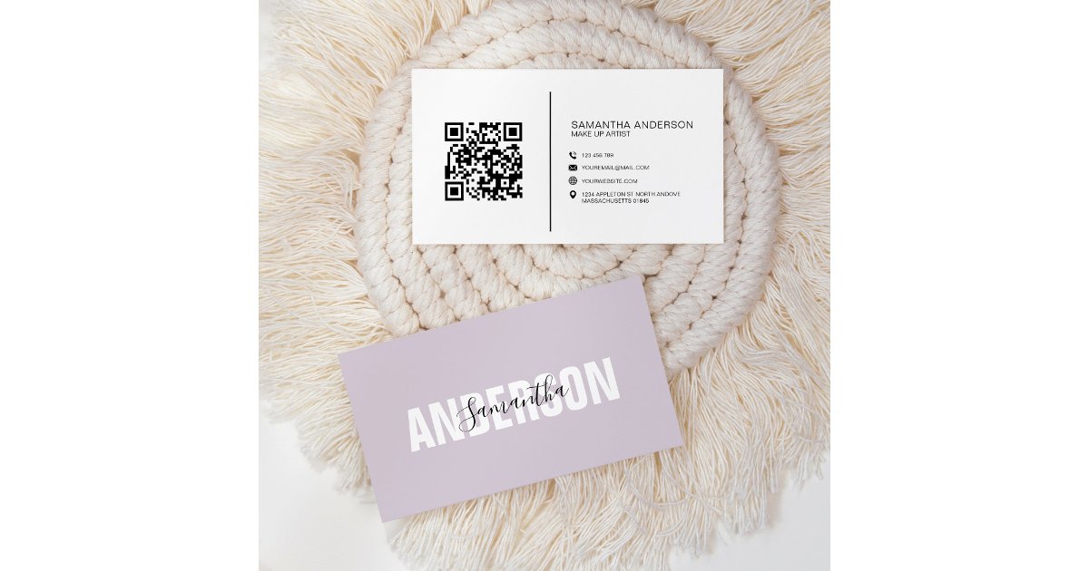 Minimalist Lilac Lavender QR Code Modern Business Card | Zazzle