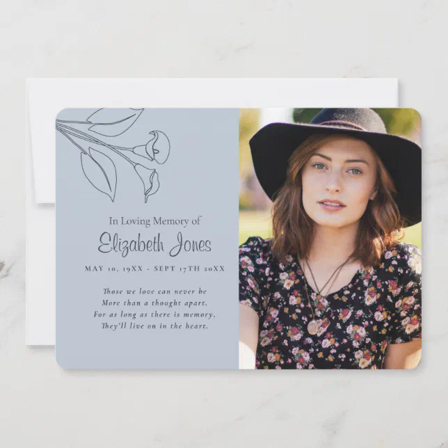 Minimalist Lily Memorial Photo Card | Zazzle