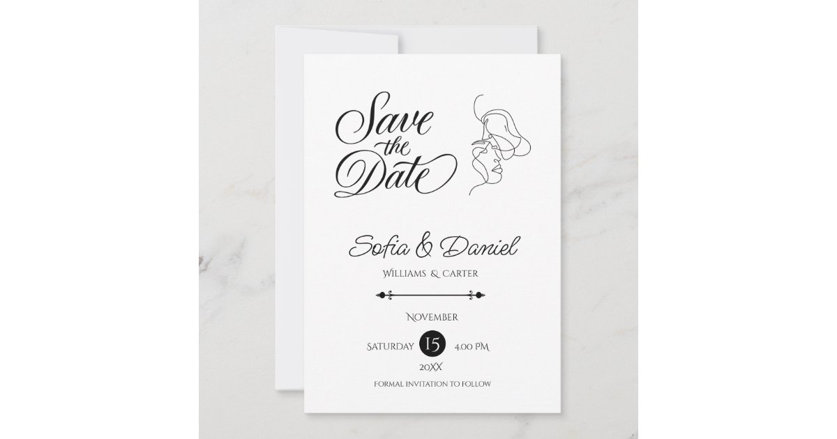 Minimalist Line Art Couple illustration Wedding Save The Date | Zazzle