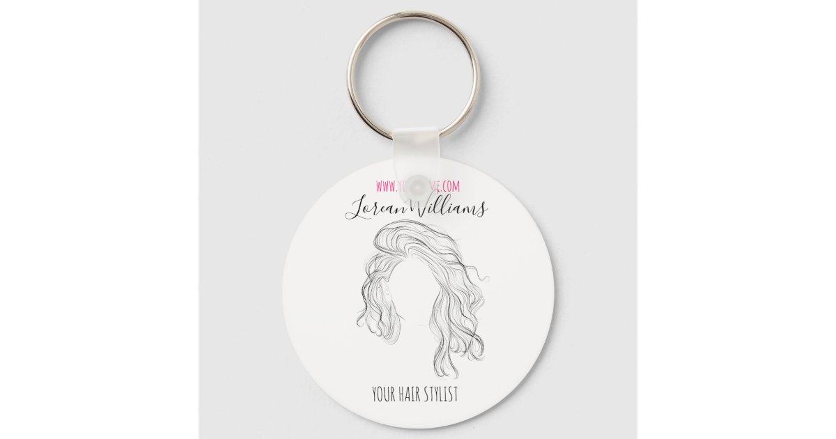 Minimalist Line Art Long Wavy Natural Hair Stylist Keychain | Zazzle