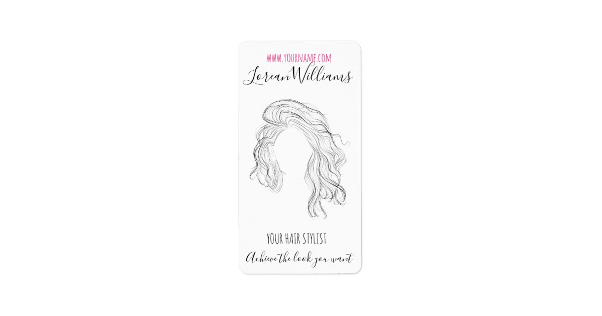 Minimalist Line Art Long Wavy Natural Hair Stylist Label | Zazzle