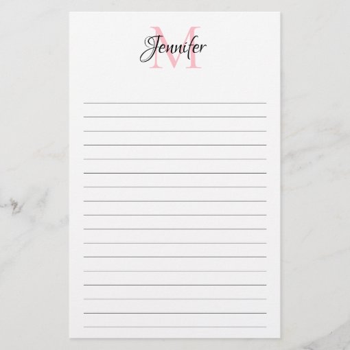 Minimalist Lined Personalized Monogram Stationery | Zazzle