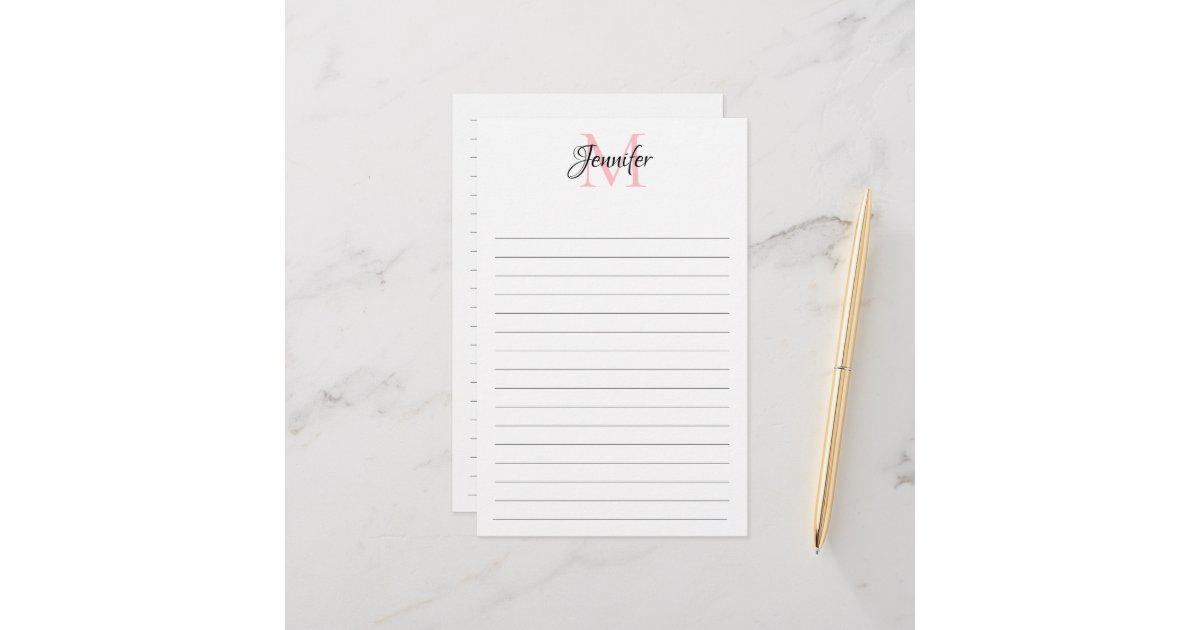 Minimalist Lined Personalized Monogram Stationery | Zazzle