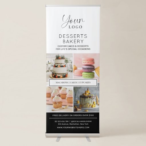 Minimalist Logo Photo Collage Business Bakery Retractable Banner | Zazzle