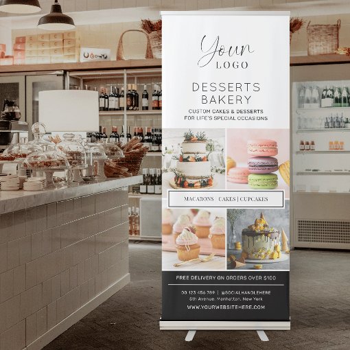 Minimalist Logo Photo Collage Business Bakery Retractable Banner | Zazzle
