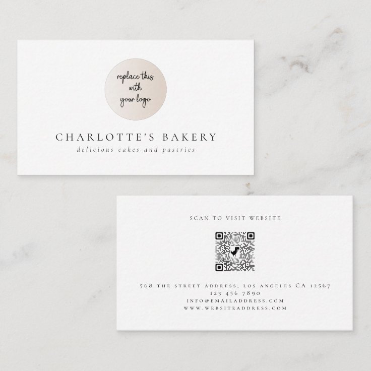 Minimalist Logo QR Code Bakery Business Card | Zazzle