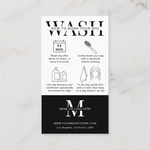 Minimalist Logo Wig Care Instructions & Wash Guide Business Card | Zazzle