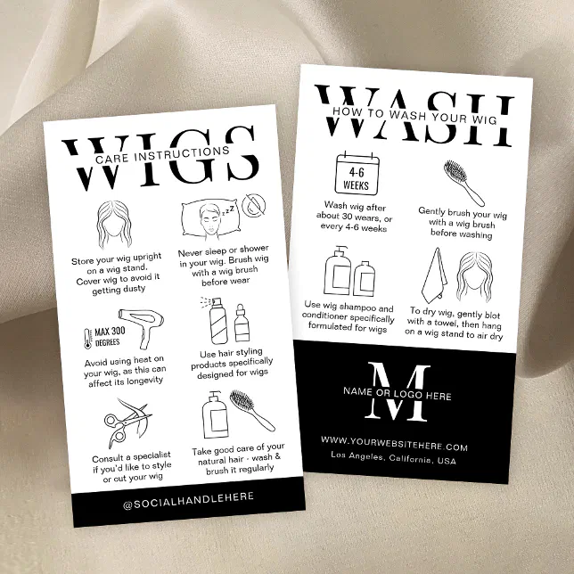 Minimalist Logo Wig Care Instructions & Wash Guide Business Card | Zazzle