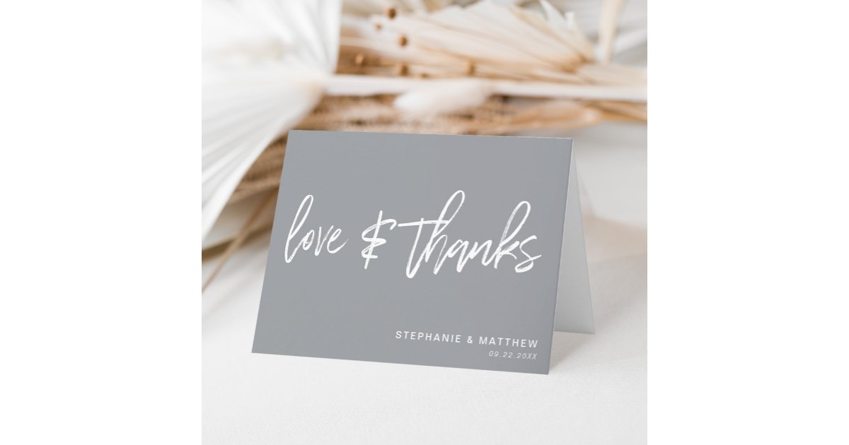 Minimalist Love & Thanks Handwritten Grey Thank You Card | Zazzle
