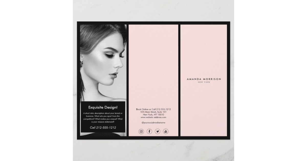 Minimalist Luxury Boutique Black/Pink Brochure Flyer | Zazzle