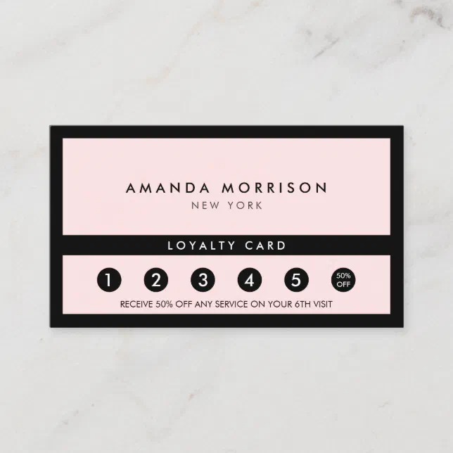 Minimalist Luxury Boutique Black/Pink Loyalty Card | Zazzle