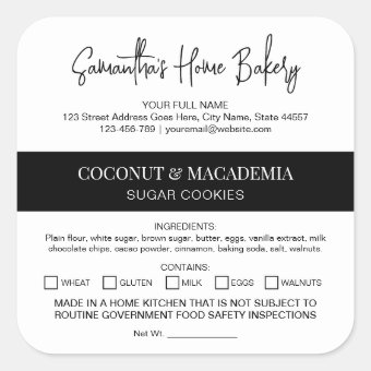 Minimalist Made In A Home Kitchen Ingredients Square Sticker | Zazzle