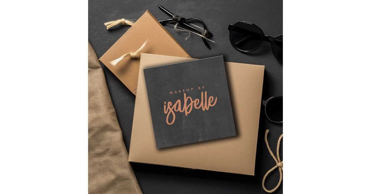 Minimalist Makeup Artist Copper Script Black Square Business Card | Zazzle