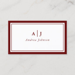Minimalist Maroon Red Two Border Monogram Business Card | Zazzle