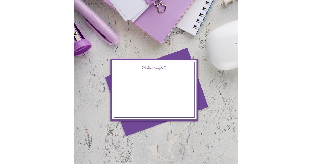 Minimalist medium purple, 2 Borders, signature Note Card | Zazzle