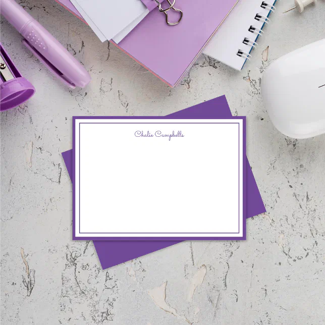 Minimalist medium purple, 2 Borders, signature Note Card | Zazzle