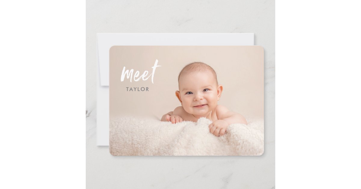 Minimalist Meet Baby Photos Birth Announcement | Zazzle