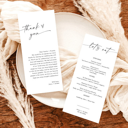 Minimalist Menu + Thank You Note | Wedding Napkin | Zazzle