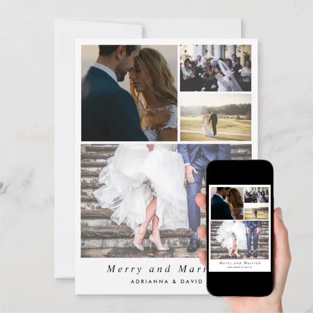 Minimalist Merry And Married Couple Photo Wedding Holiday Card | Zazzle