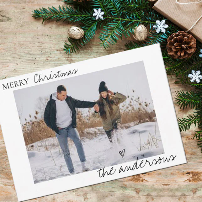 Minimalist Merry Christmas Simple Elegant Photo Holiday Card | Zazzle