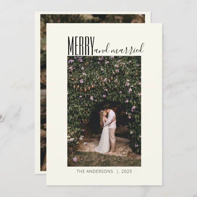 Minimalist Merry Married Wedding Two Photo Holiday Card | Zazzle