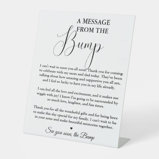 Minimalist Message from the Bump Sign Baby Shower | Zazzle