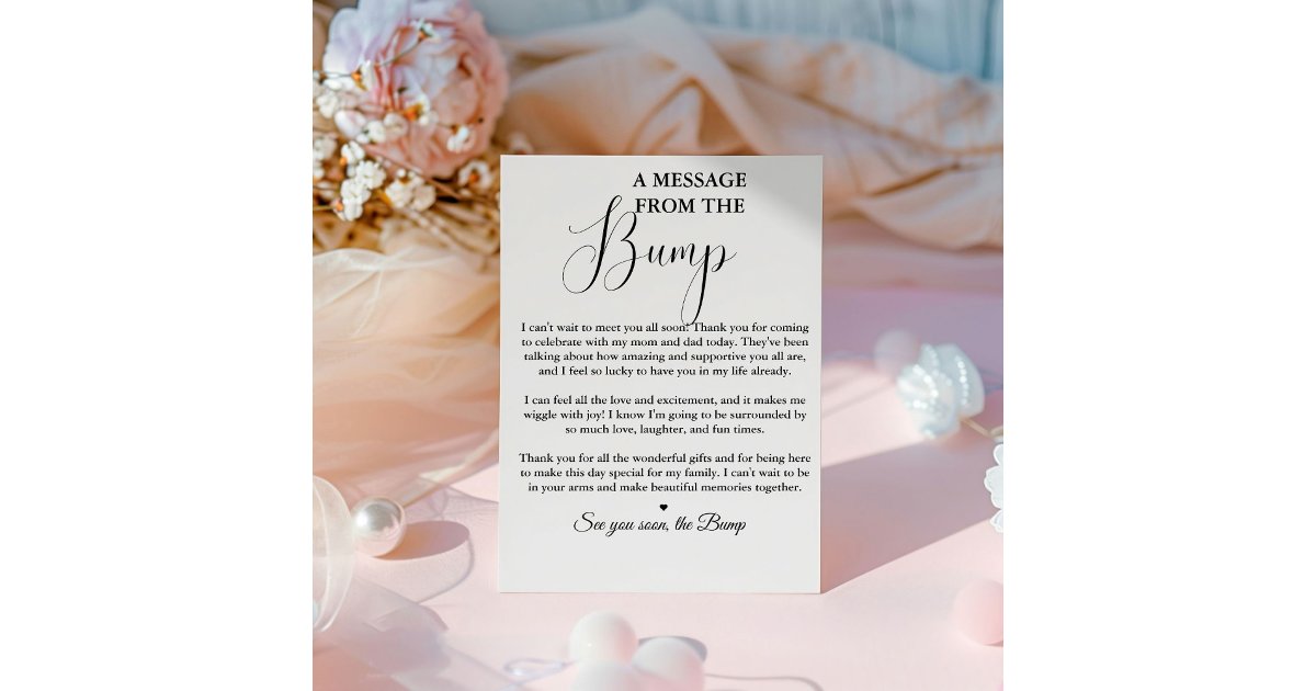 Minimalist Message from the Bump Sign Baby Shower | Zazzle