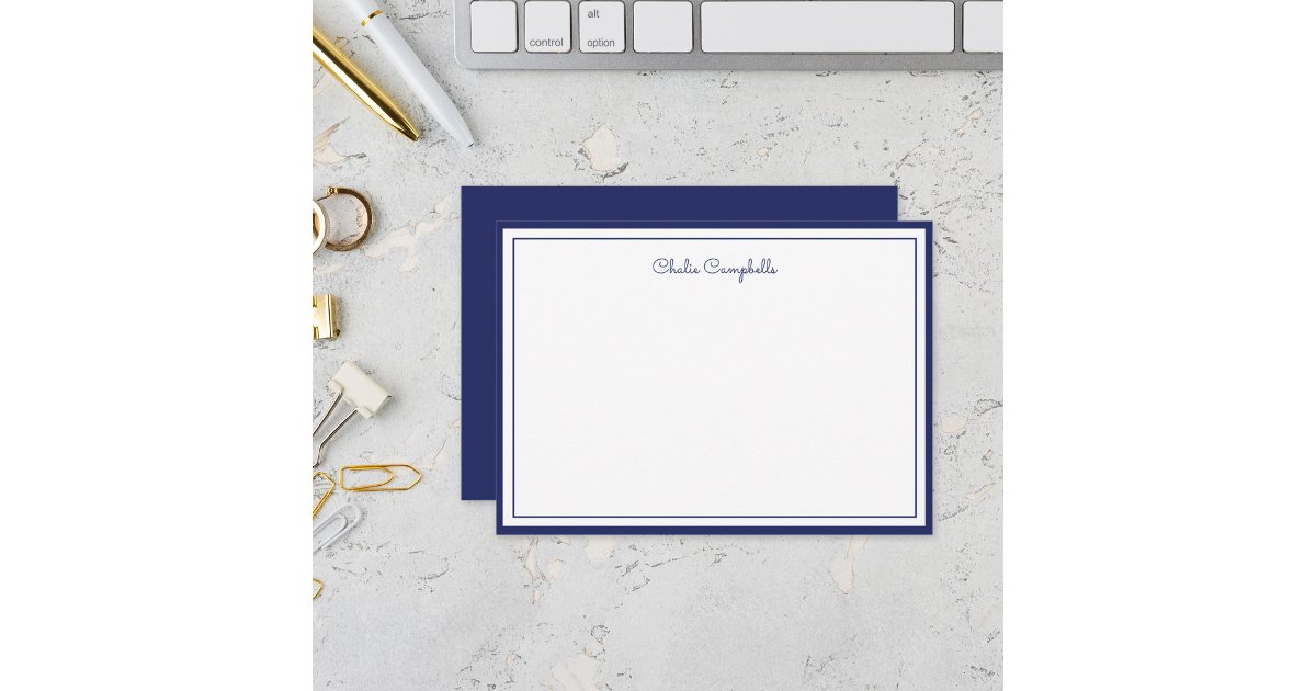 Minimalist Midnight Blue, 2 Borders, signature Note Card | Zazzle