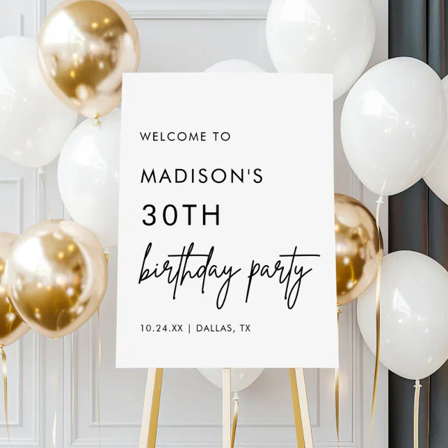 Minimalist Modern 30th Birthday Party Welcome Sign | Zazzle