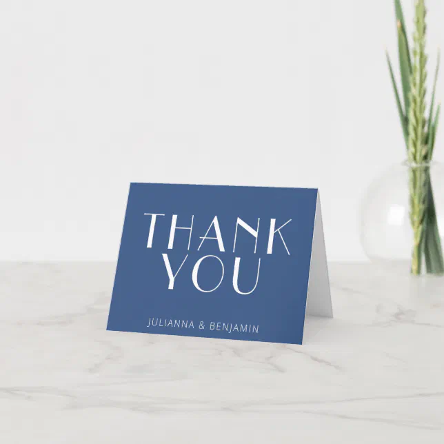 Minimalist Modern Art Deco Personalized Navy Blue Thank You Card | Zazzle