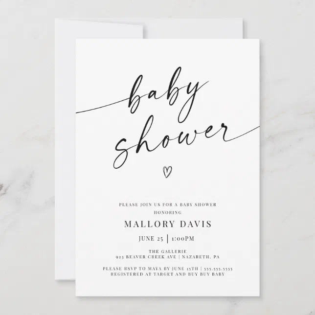Minimalist Modern Baby Shower Script Invitation | Zazzle