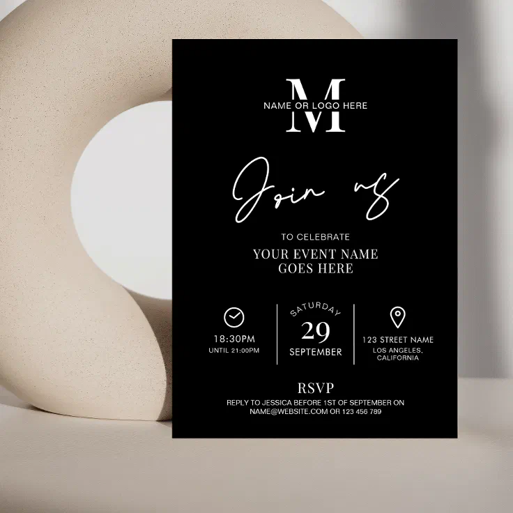 Minimalist Modern Black Conference Business Event Invitation | Zazzle