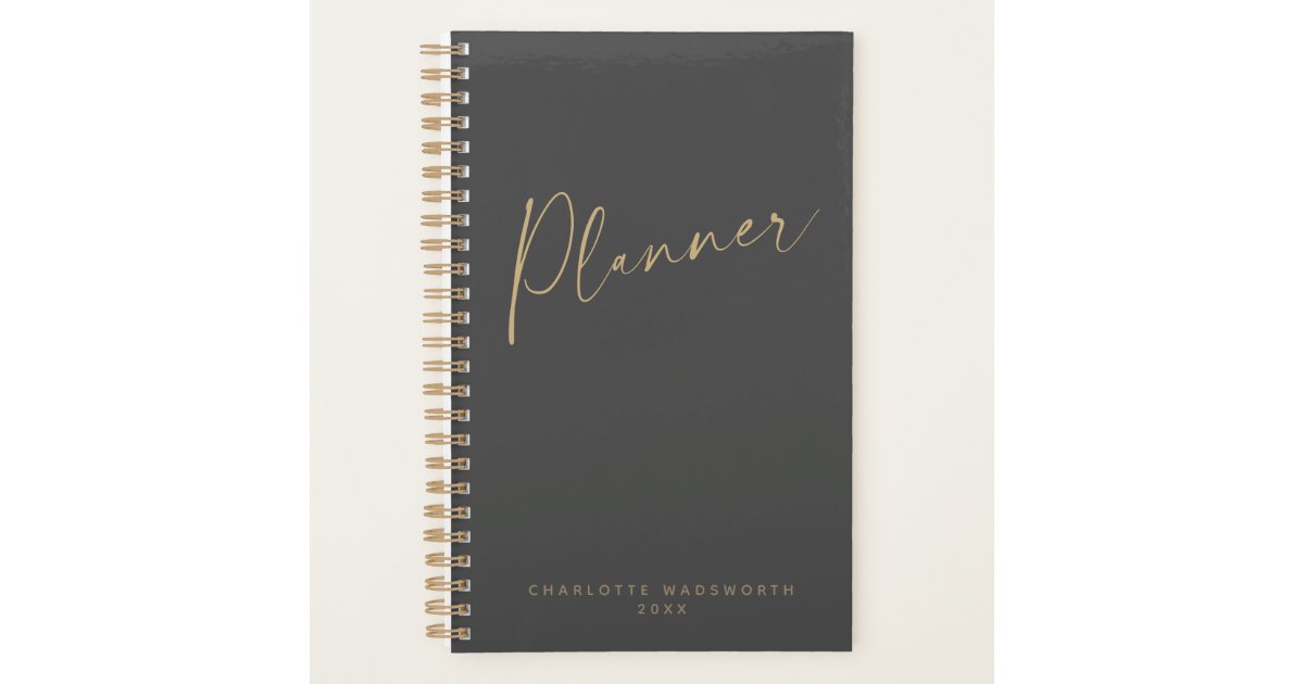 Minimalist Modern Black Gold Personalized Weekly Planner | Zazzle