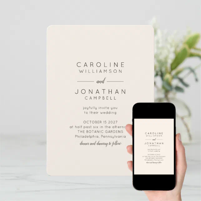 Minimalist Modern Black Ivory Full Name Wedding Invitation | Zazzle