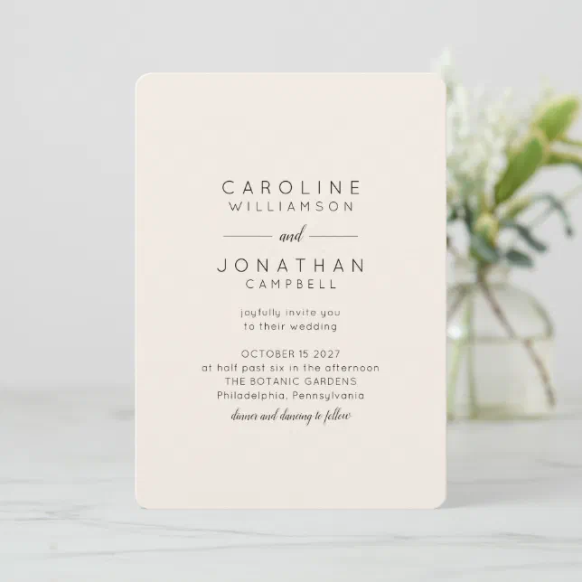 Minimalist Modern Black Ivory Full Name Wedding Invitation | Zazzle