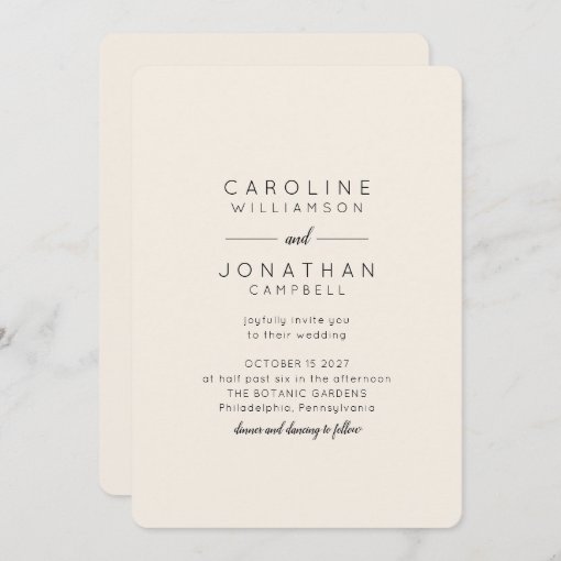 Minimalist Modern Black Ivory Full Name Wedding Invitation | Zazzle