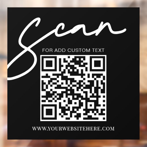 Minimalist Modern Black Scan Here Business QR Code Window Cling | Zazzle