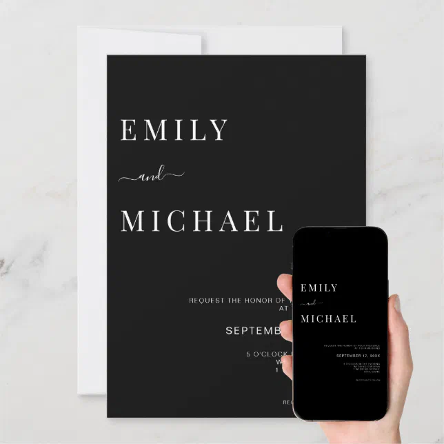 Minimalist Modern Black White Wedding Invitation | Zazzle