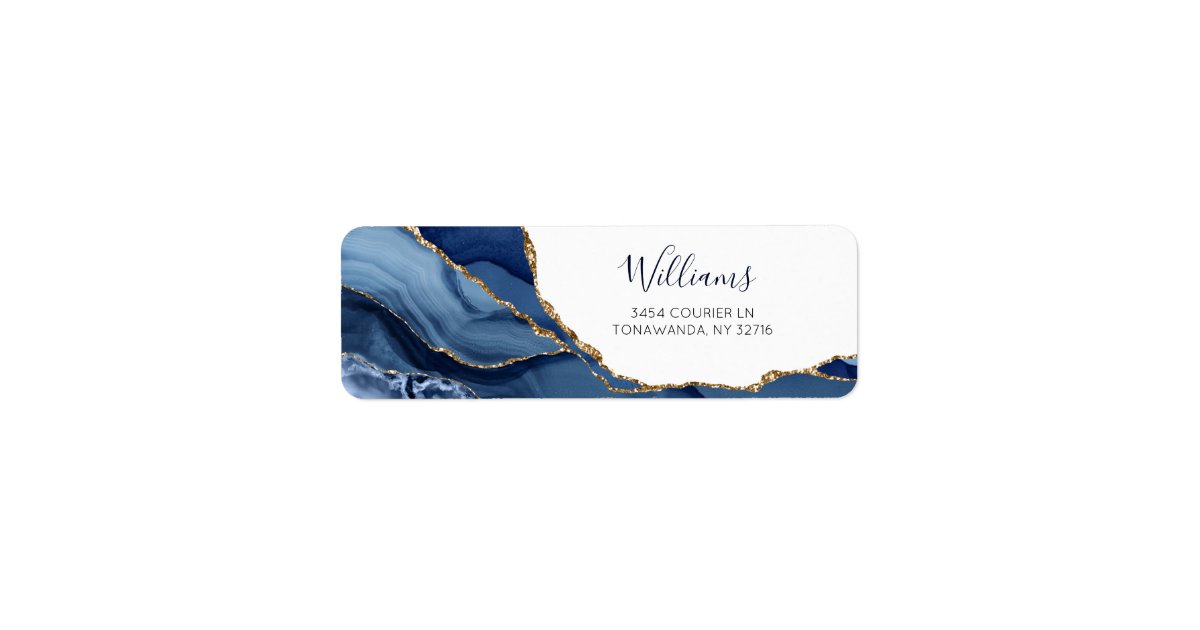 Minimalist Modern Blue and Gold Agate Label | Zazzle