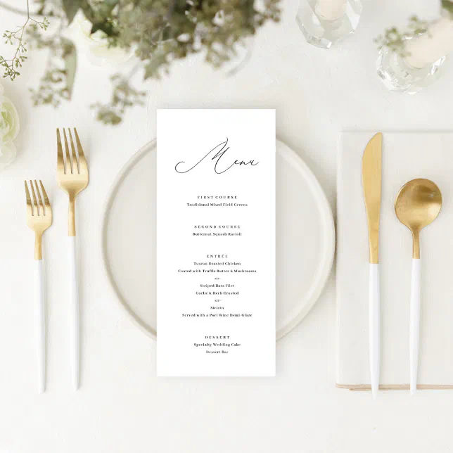 Minimalist Modern Calligraphy Black and White Menu | Zazzle