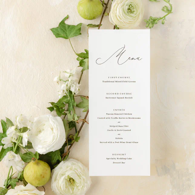 Minimalist Modern Calligraphy Brown Menu | Zazzle