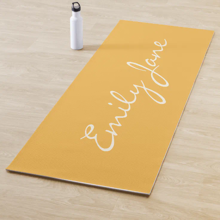 Minimalist Modern Calligraphy Name Custom Yellow Yoga Mat | Zazzle