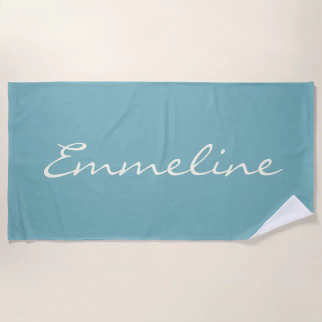 Minimalist Modern Calligraphy Teal Blue Name Beach Towel | Zazzle