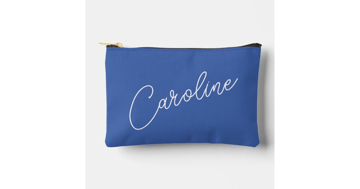 Minimalist Modern Chic Calligraphy Name Blue Accessory Pouch | Zazzle