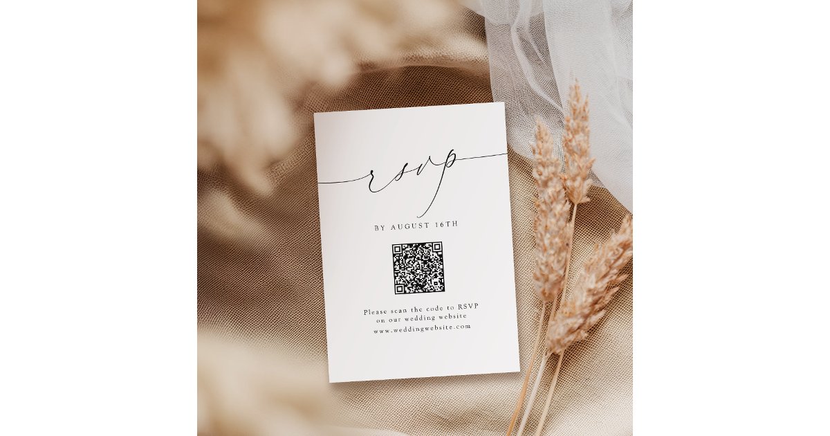 Minimalist Modern Chic Script QR Code Wedding RSVP Card | Zazzle