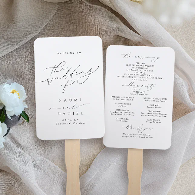 Minimalist Modern Chic Script Wedding Program Hand Fan | Zazzle