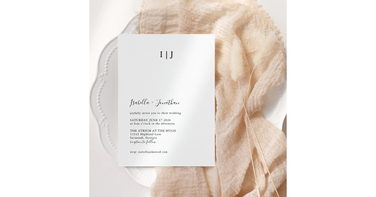 Minimalist Modern Classic Wedding Black and White Invitation | Zazzle