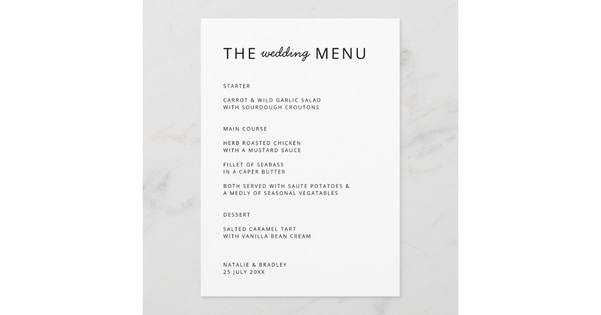 Minimalist Modern | Clean Simple Wedding Menu | Zazzle