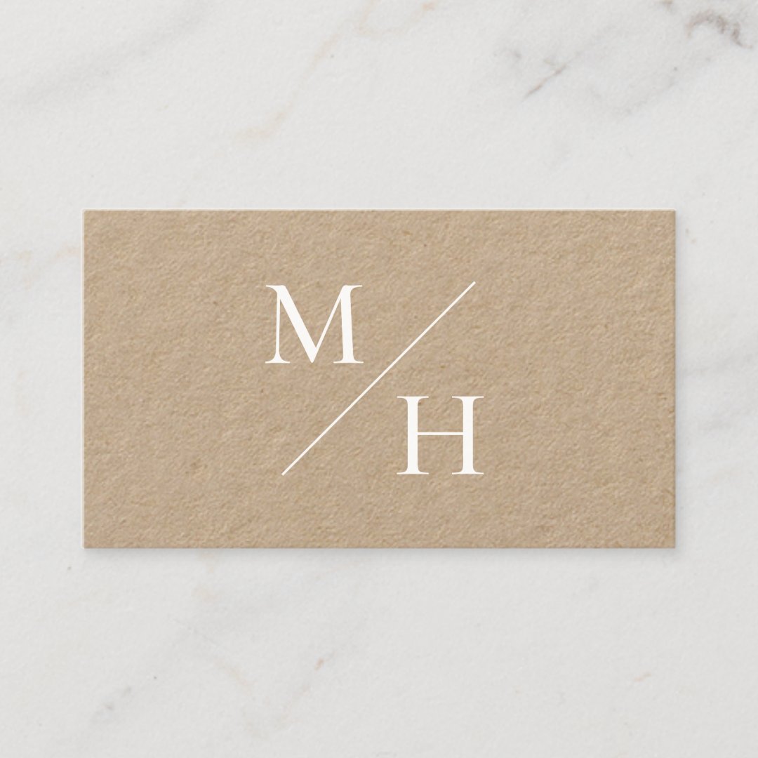 Minimalist Modern Diagonal Initials Monogram Kraft Business Card | Zazzle